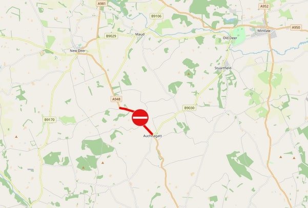 A948 New Deer to Ellon road, north of Auchnagatt, will be closed ...