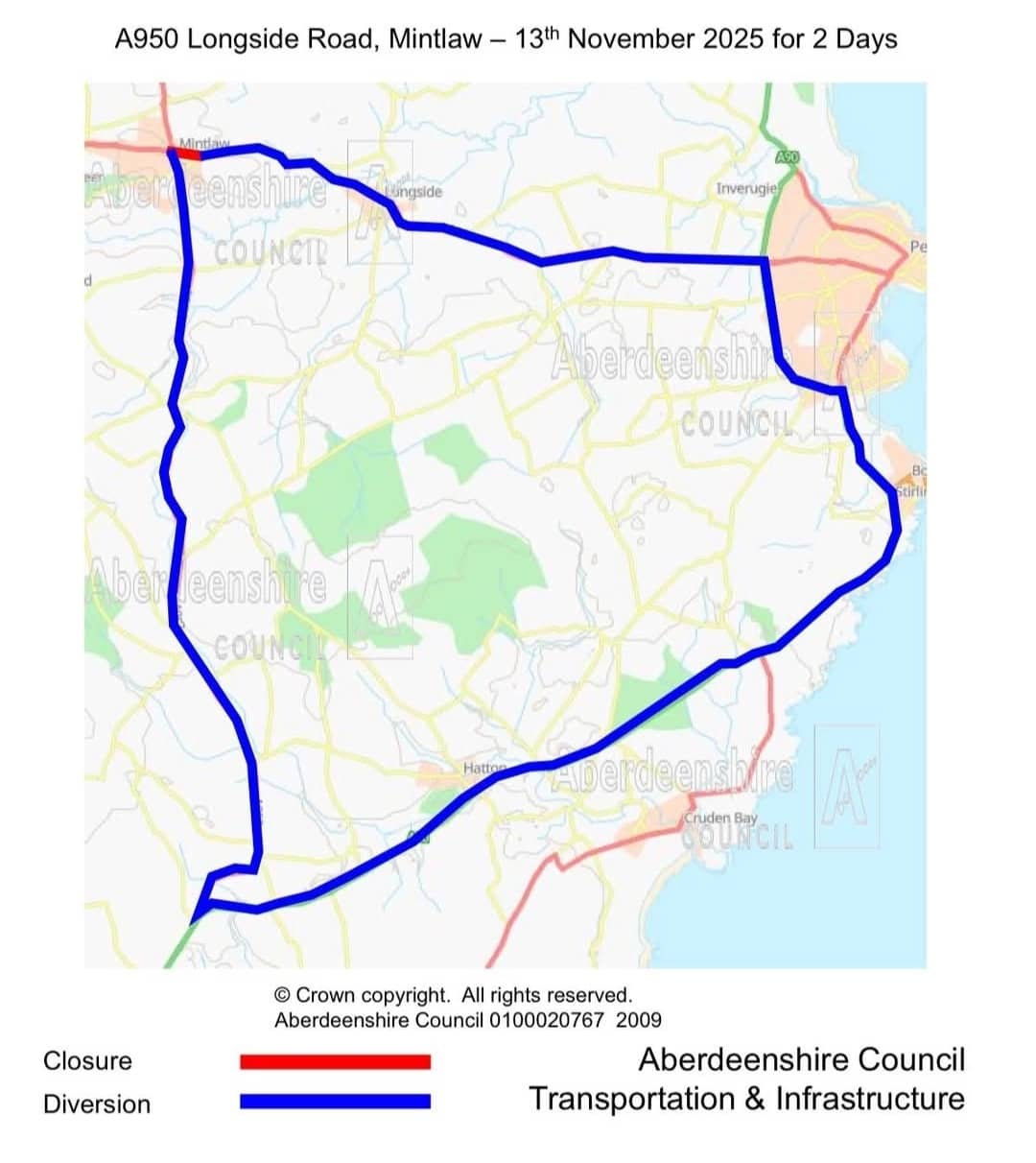 New A950 Longside Road Closure Mintlaw | Peterhead Scotland